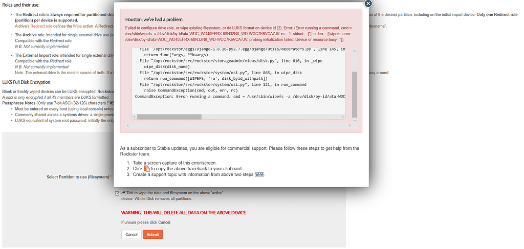 Failed To Configure Drive Role Or Wipe Existing Filesystem Or Do Luks Format On Device Id 2
