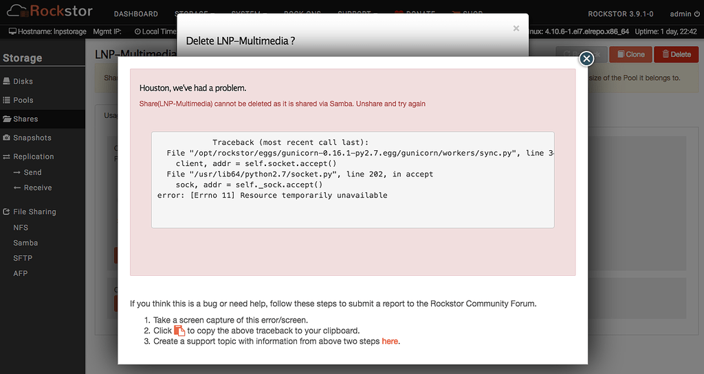 [Solved] Share(LNP-Multimedia) cannot be deleted as it is shared via Samba. Unshare and try ...