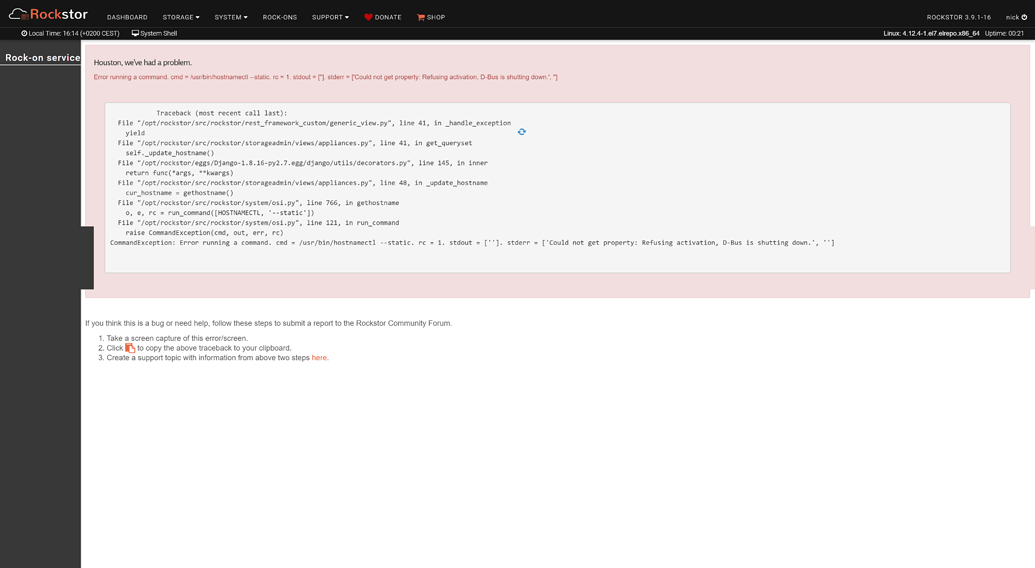 Error running a command. cmd - Support - Rockstor Community Forum