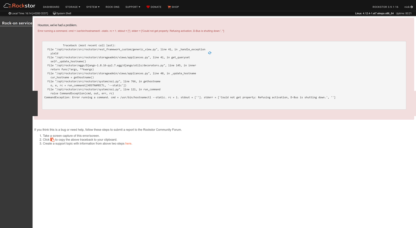 Error running a command. cmd - Support - Rockstor Community Forum