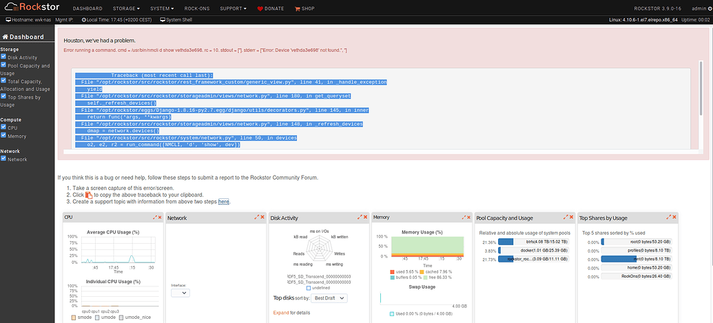 After Update To 3 90 16 Error Running A Command Cmd Support Rockstor Community Forum