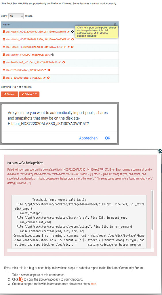 Failed to import any pool on this device. All Data are lost! - Support - Rockstor Community Forum