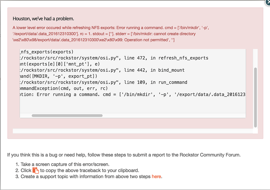 A lower level error occurred while refreshing NFS exports: Error running a command. cmd ...