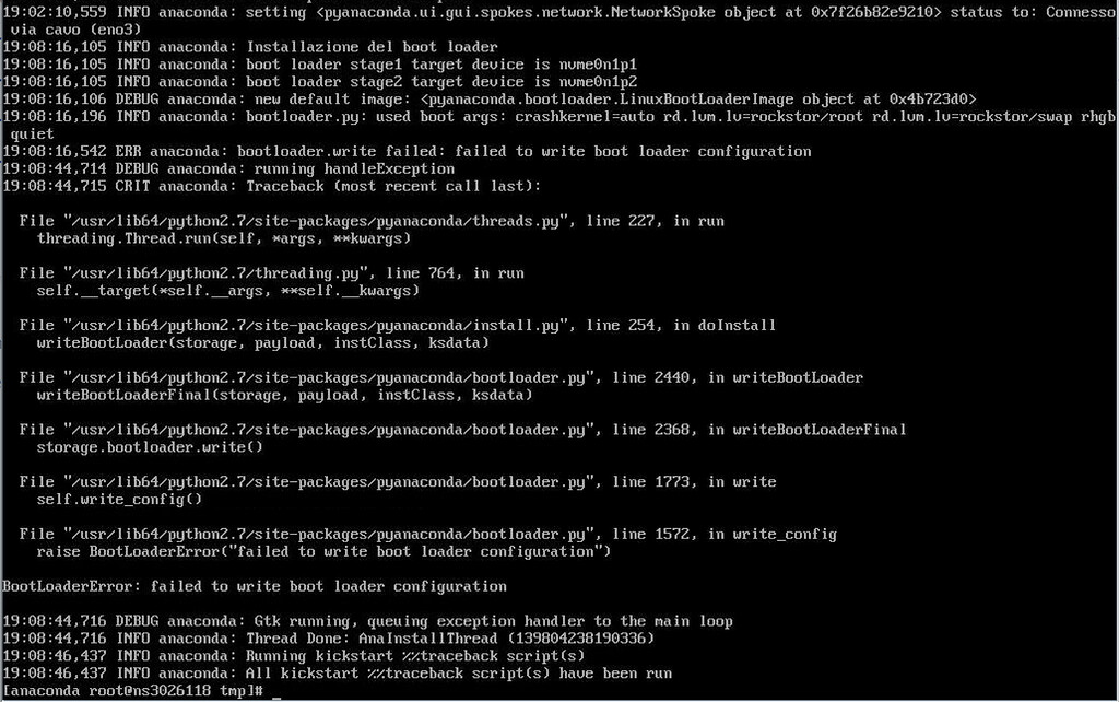 Cannot install bootloader after post-install operations ...